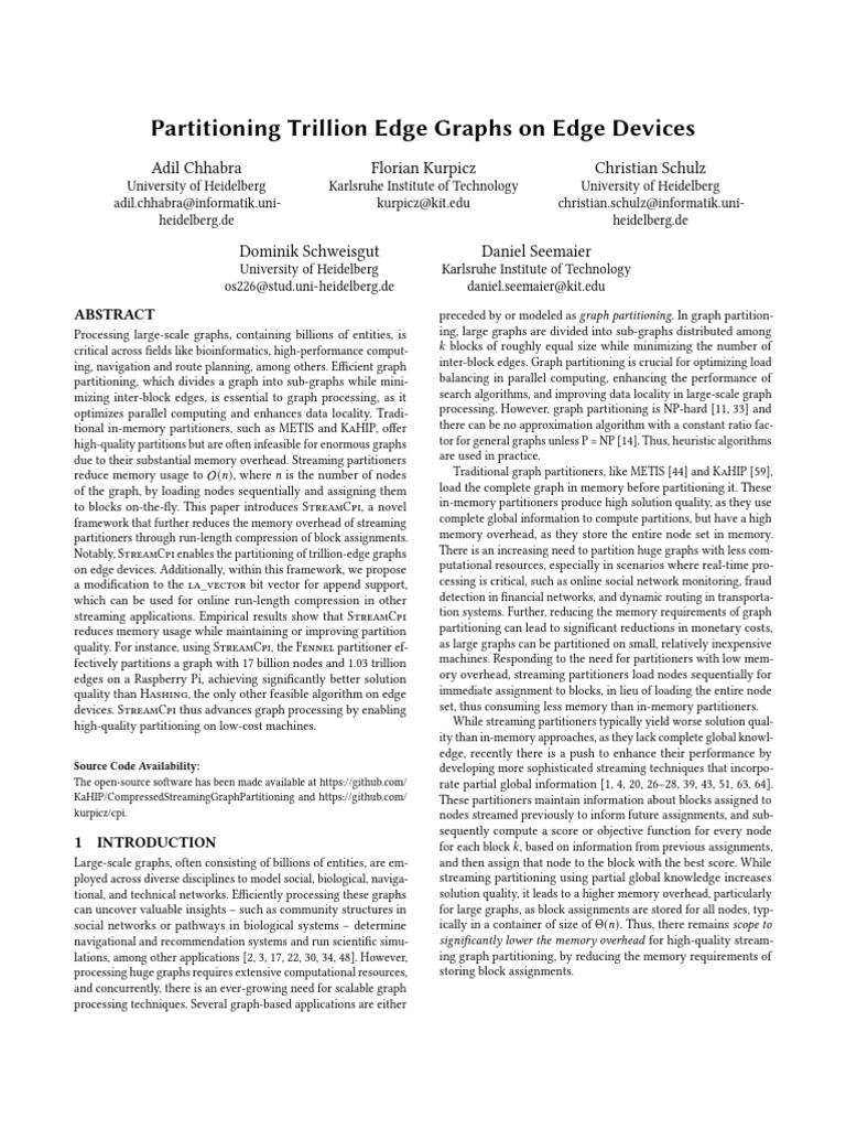 Partitioning Trillion Edge Graphs On Edge Devices: Adil Chhabra Florian Kurpicz Christian Schulz ...