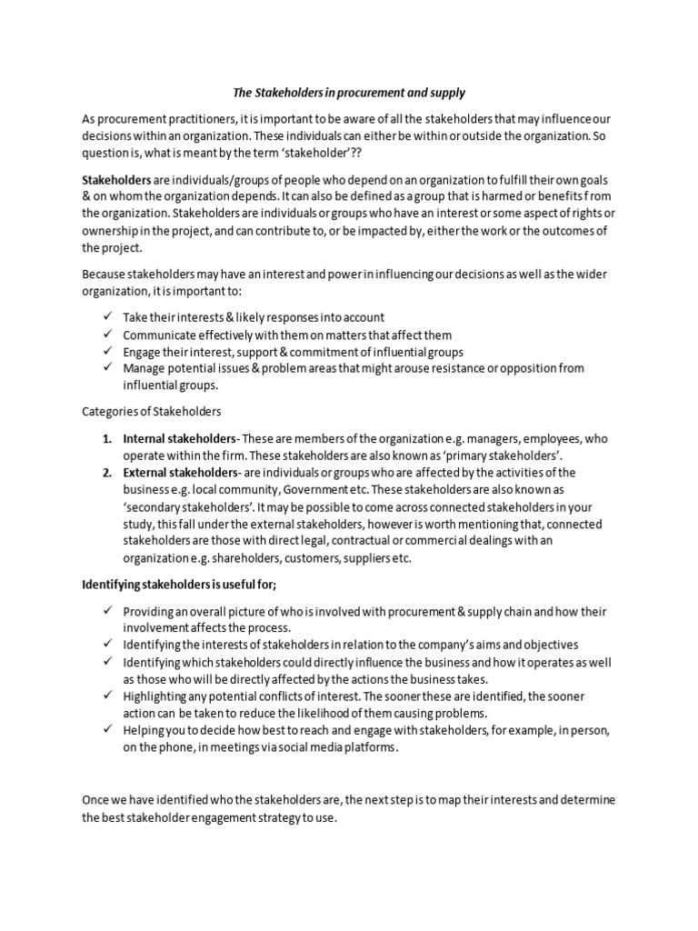CIPS The Stakeholders in Procurement and Supply | PDF