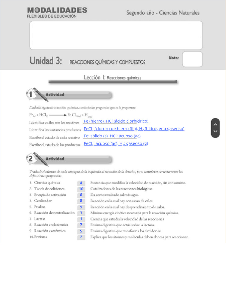 Cuadernillo de Trabajo Ciencias Naturales. Segundo Año de Bachillerato | PDF