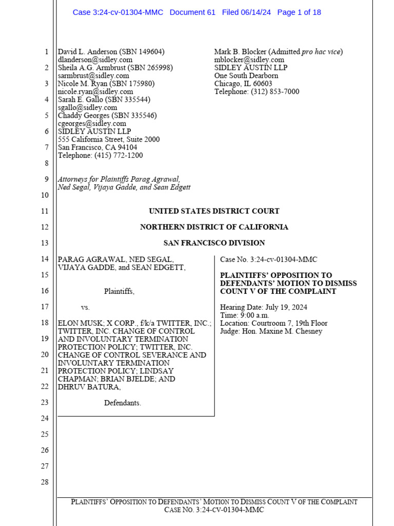 Former Twitter Employee Lawsuit 2024 | PDF | Legal Remedy | Finance ...
