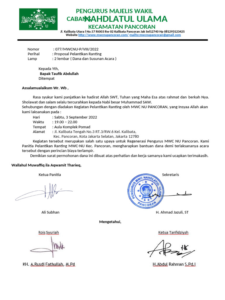 Proposal Pelantikan Ranting H. Yusuf | PDF