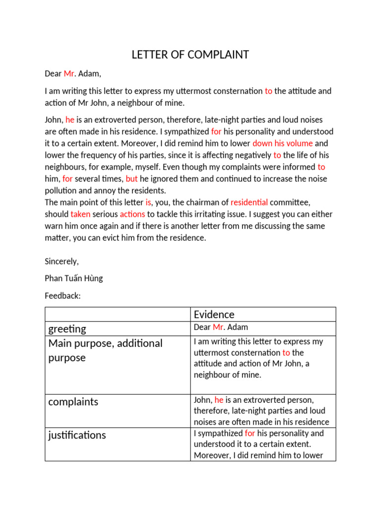 Letter of Complaint | PDF