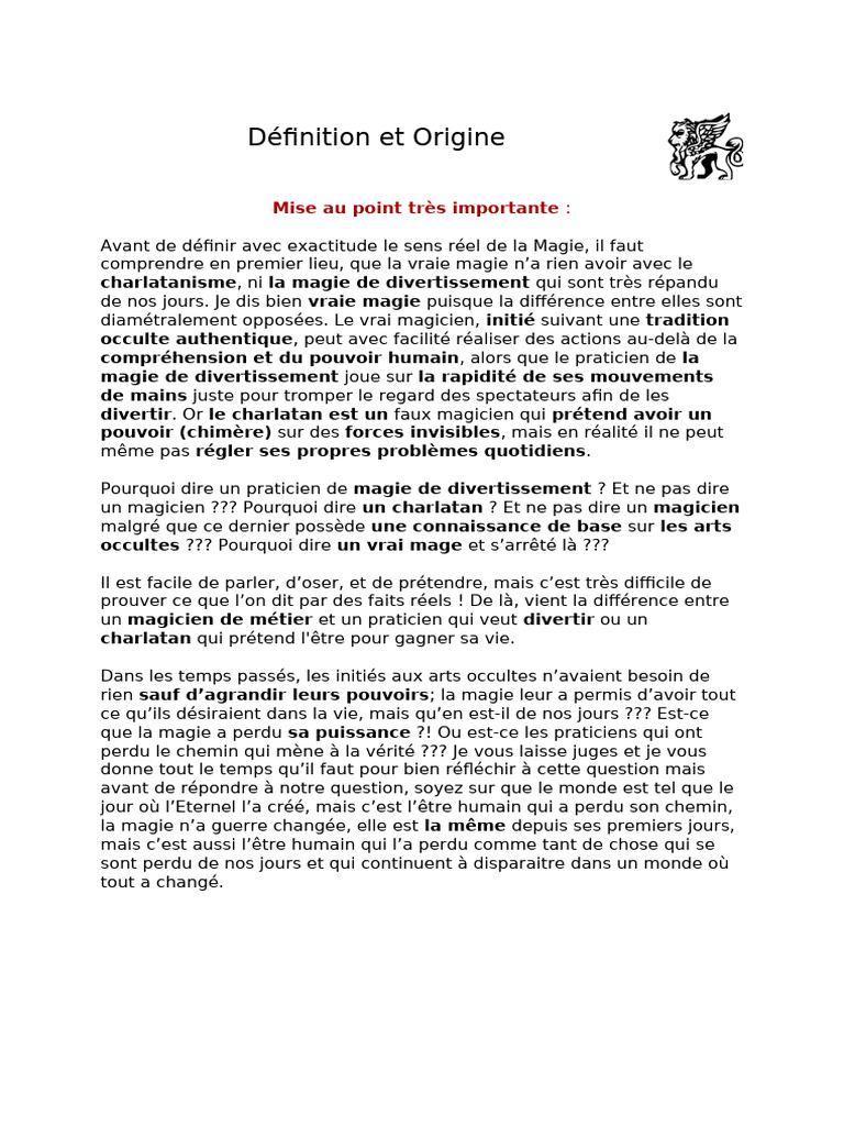 Définition Et Origine - de La Magie | PDF