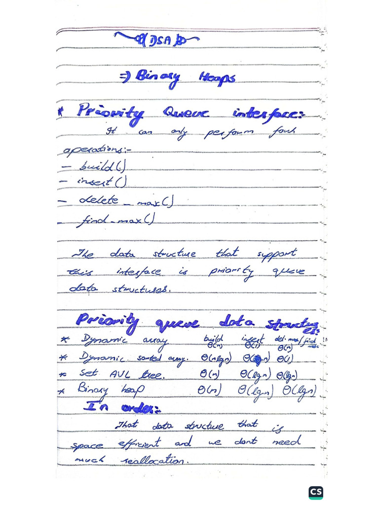 DSA Notes (Binary Heaps) | PDF