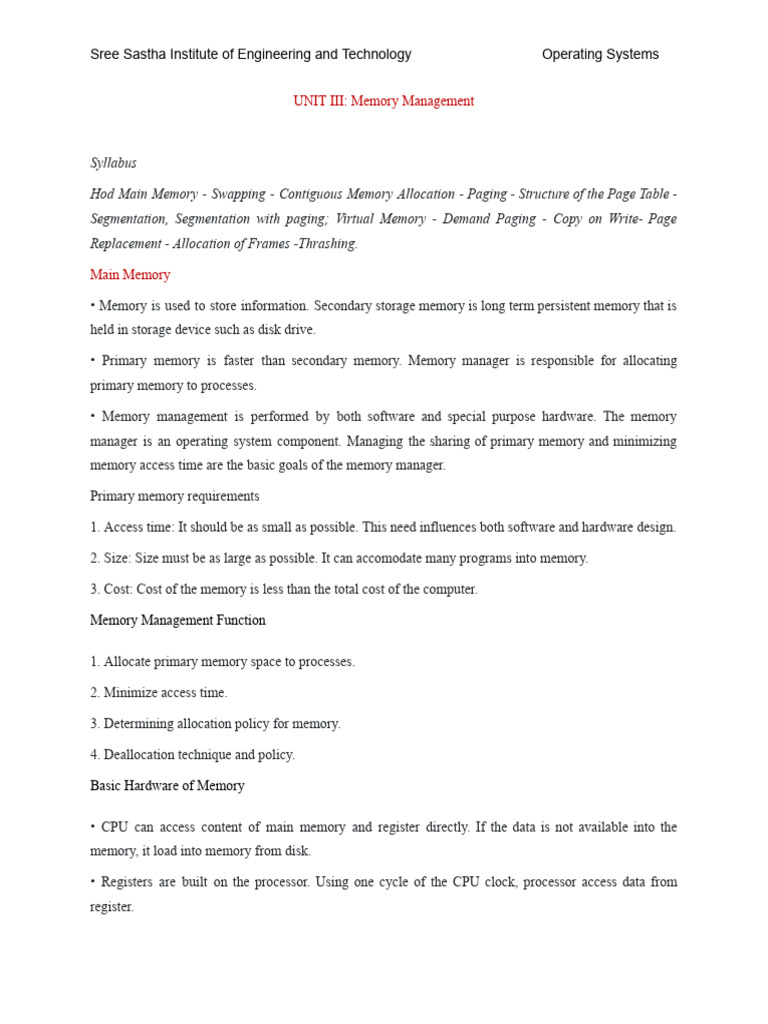 OS Notes Unit-3 | PDF