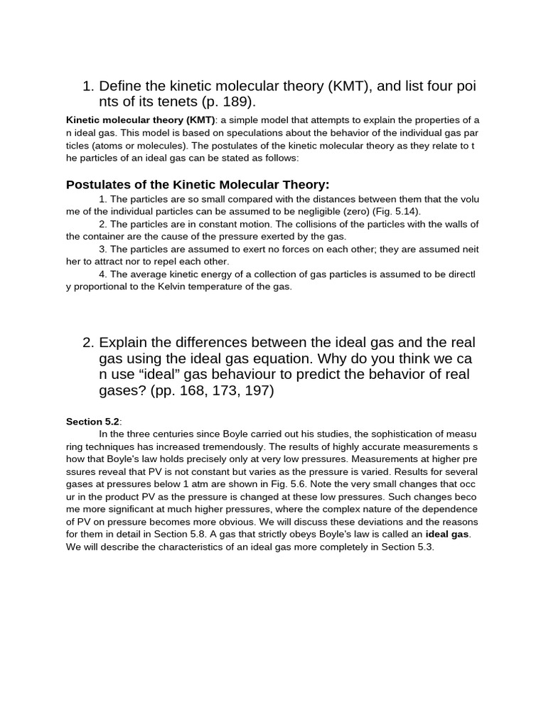 AP Chem - Gas Lecture - in Class Review | PDF