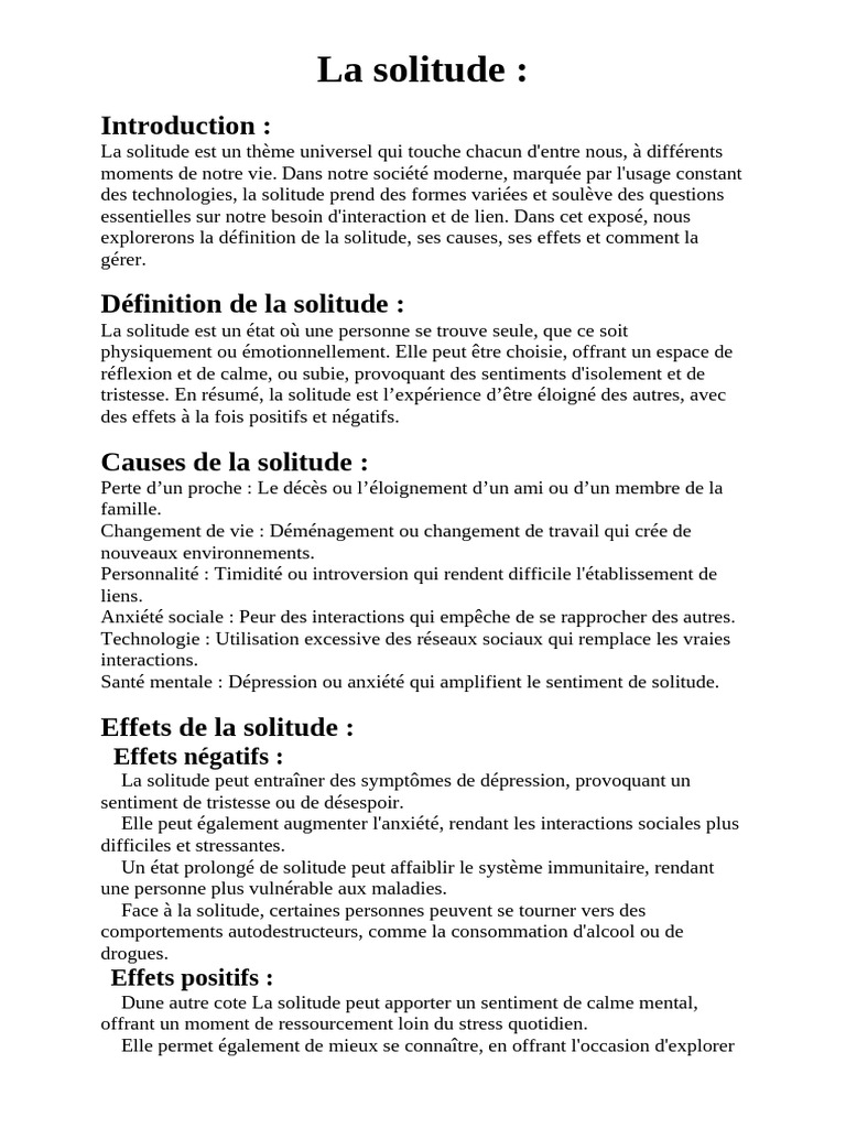 La Solitude | PDF