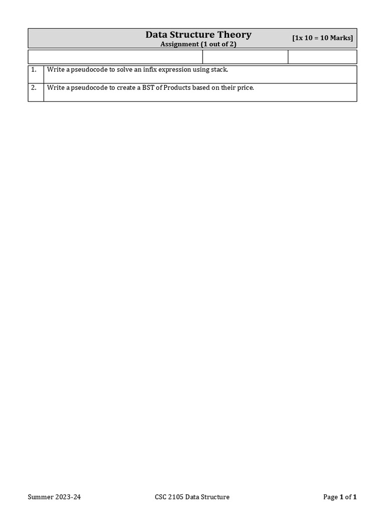 Data Structure Summer 2023 2024 FT Assignment | PDF