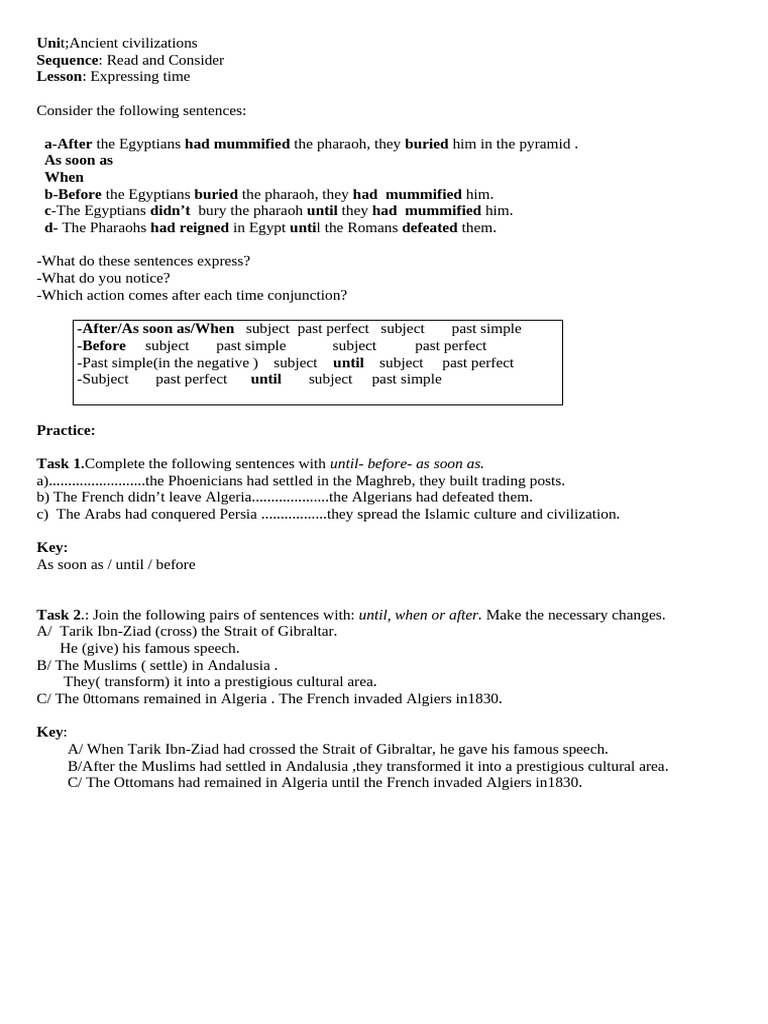 Ancient Civilizations: Time & Concession | PDF | Sentence (Linguistics ...