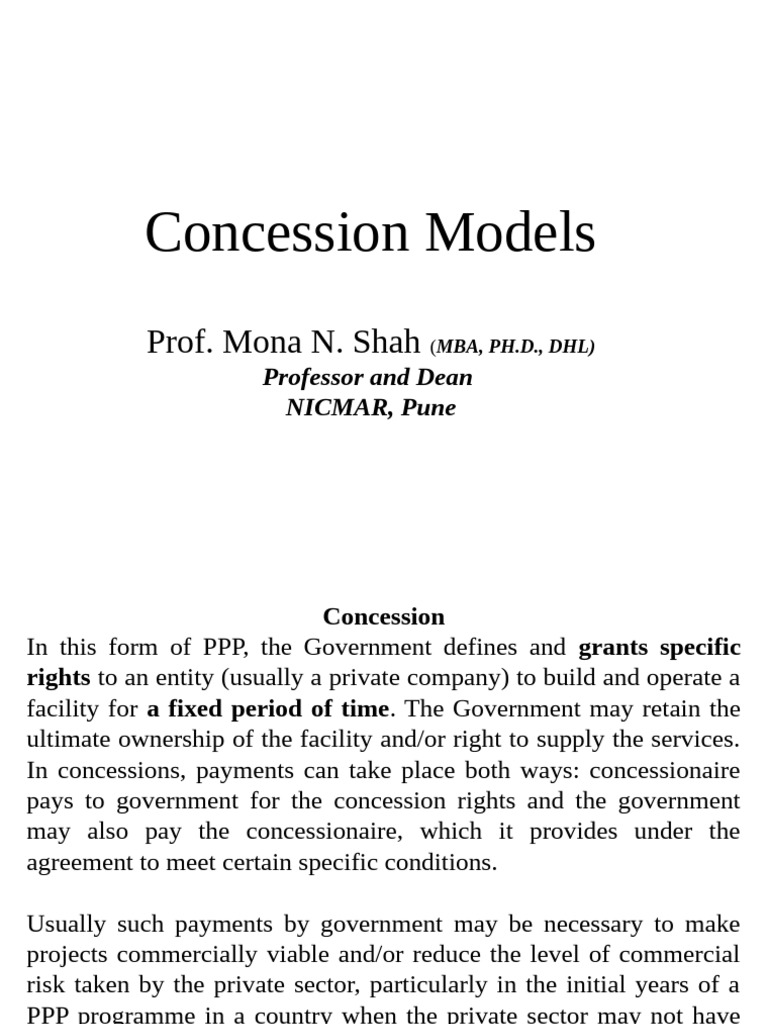 Concession Models of PPP in India | PDF