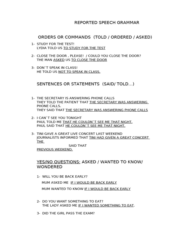 REPORTED SPEECH GRAMMAR | PDF