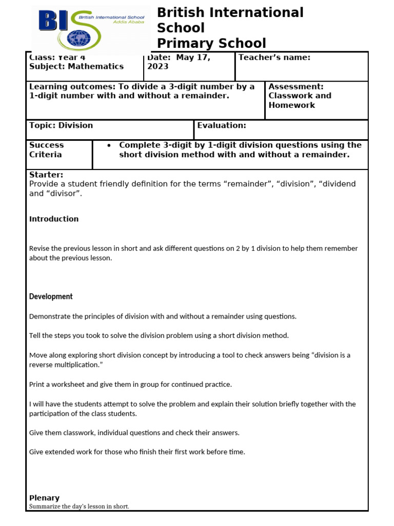 Provide A Student Friendly Definition For The Terms "Remainder ...