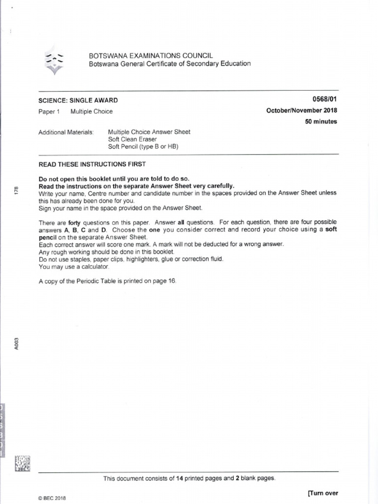 Science Single Award PP1 - 2018 | PDF