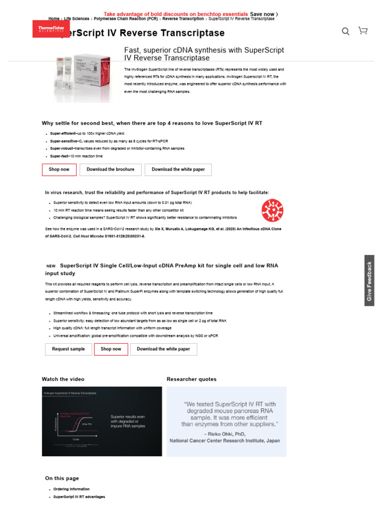 SuperScript IV Reverse Transcriptase - Thermo Fisher Scientific - US | PDF