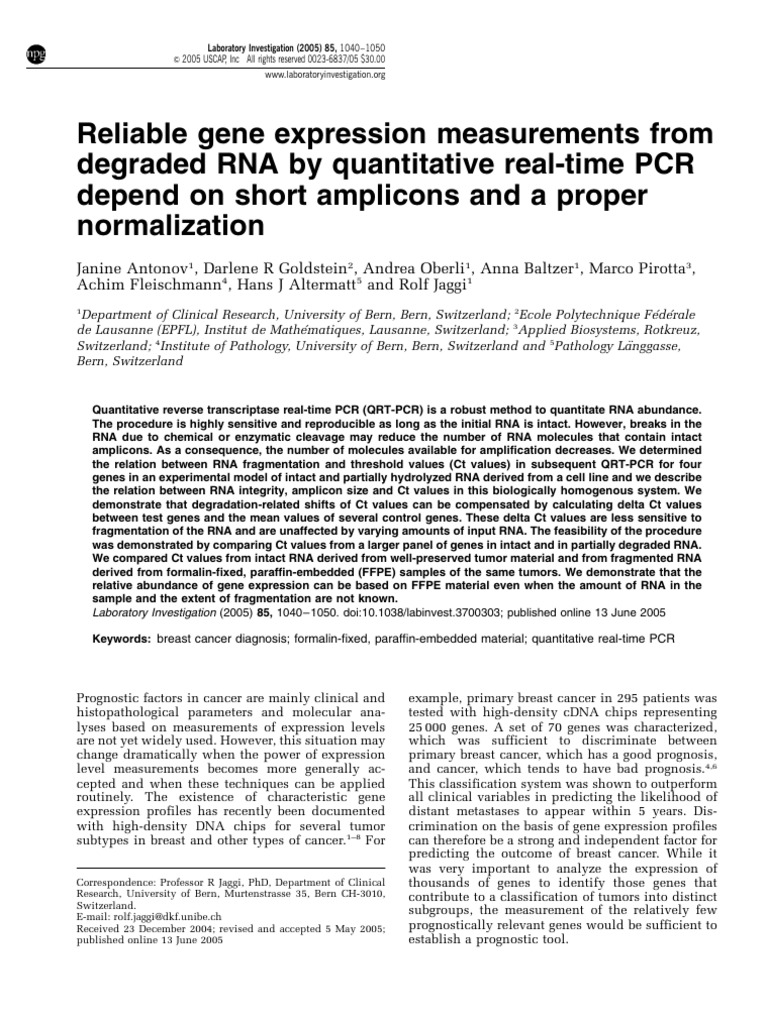 Reliable Gene Expression Measurements From Degraded RNA | PDF