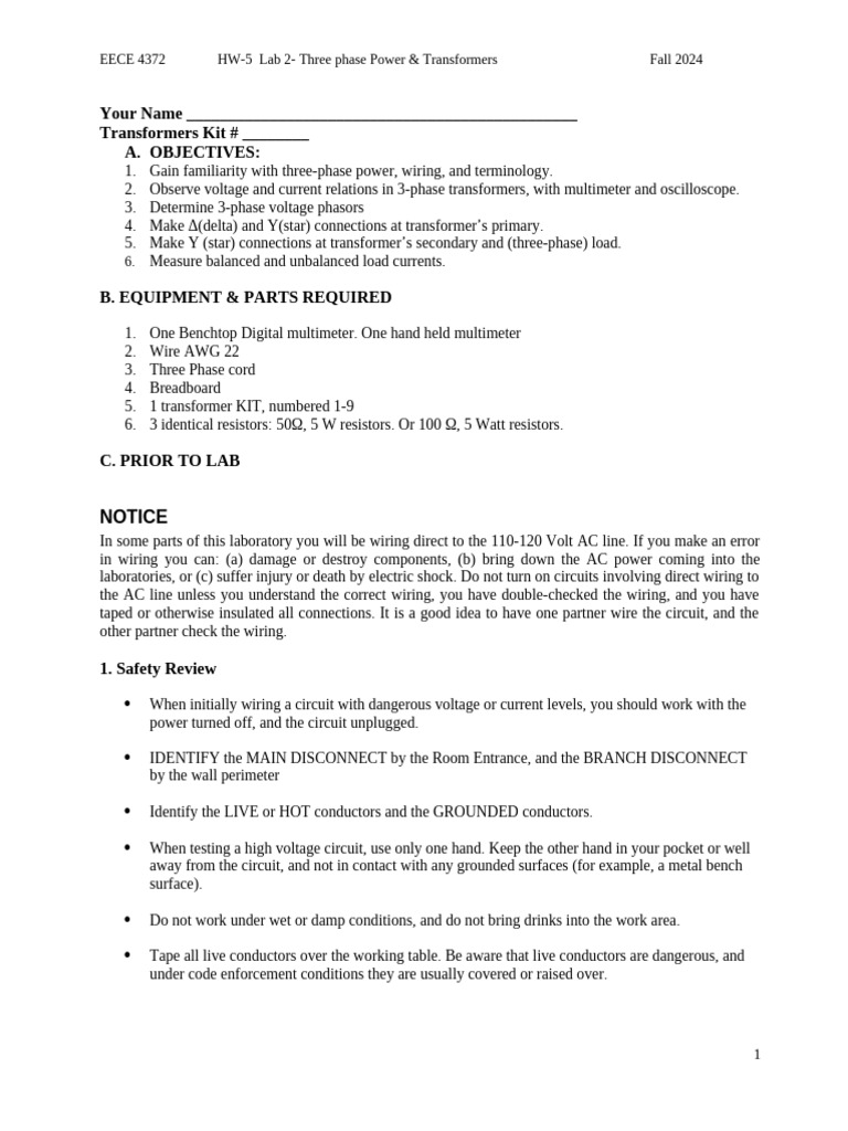 HW-5 Lab 2 - Three Phase Power & Transformers v6 | PDF