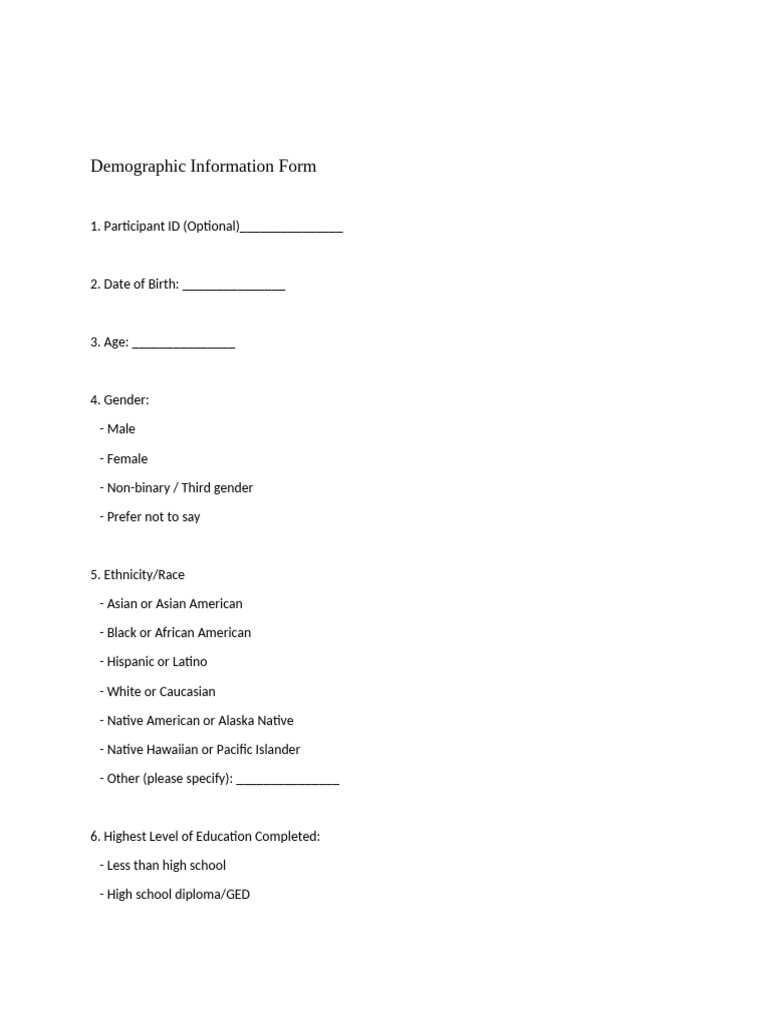 Demographic Information Form | PDF