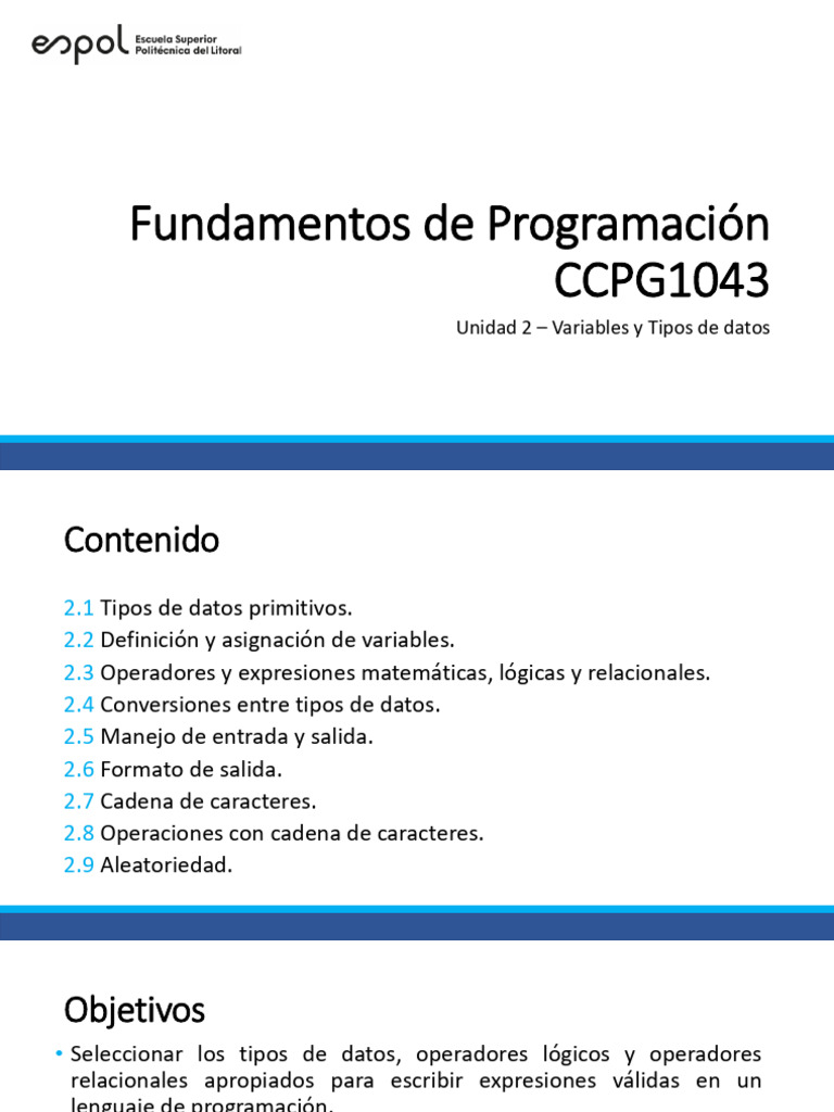 Unidad 2 - Variables, tipos de datos, str | PDF