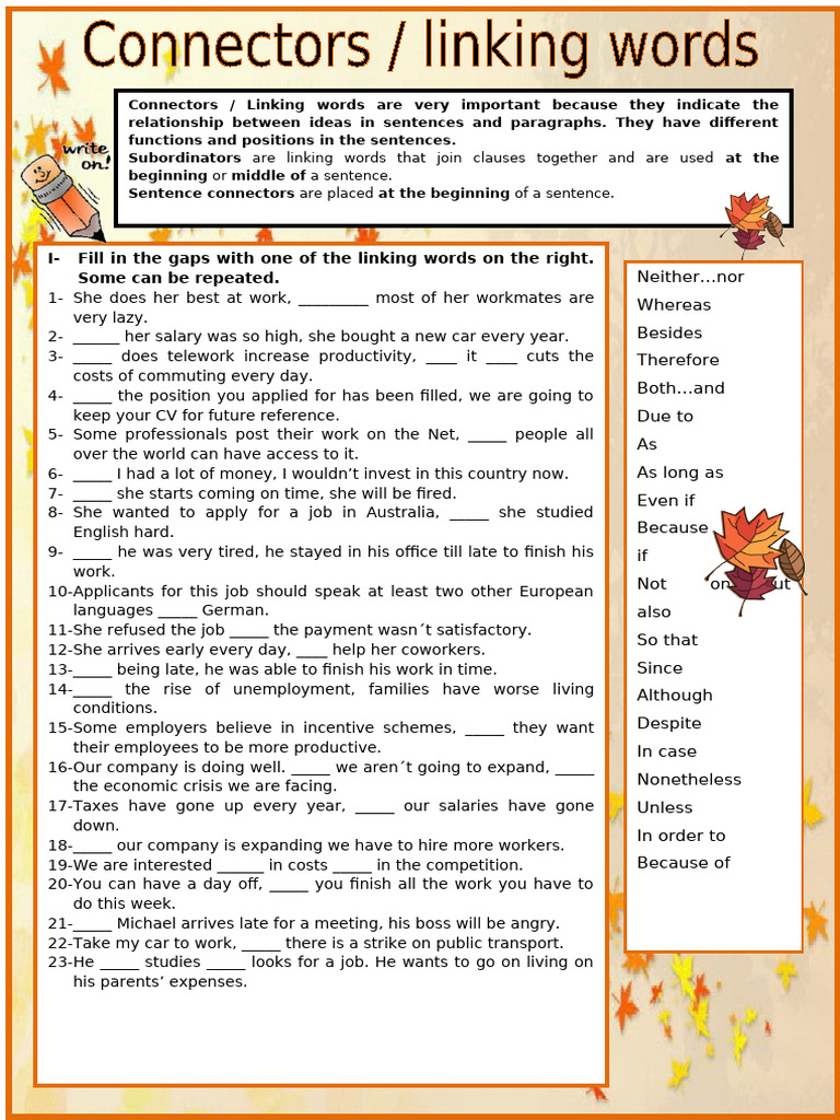 Connectors Linking Words 61564 | PDF