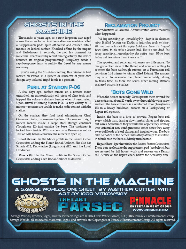 Savage Worlds - The Last Parsec - Ghosts in The Machine | PDF