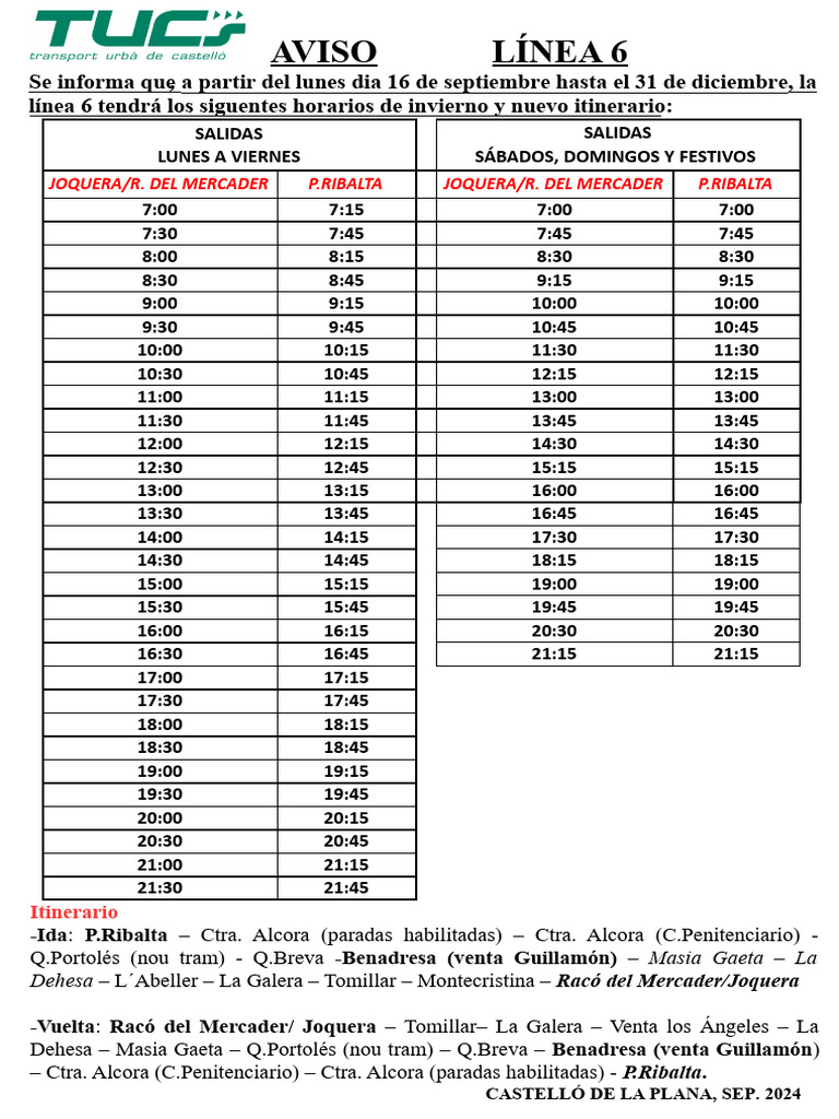Avis Linia 6 Invierno | PDF