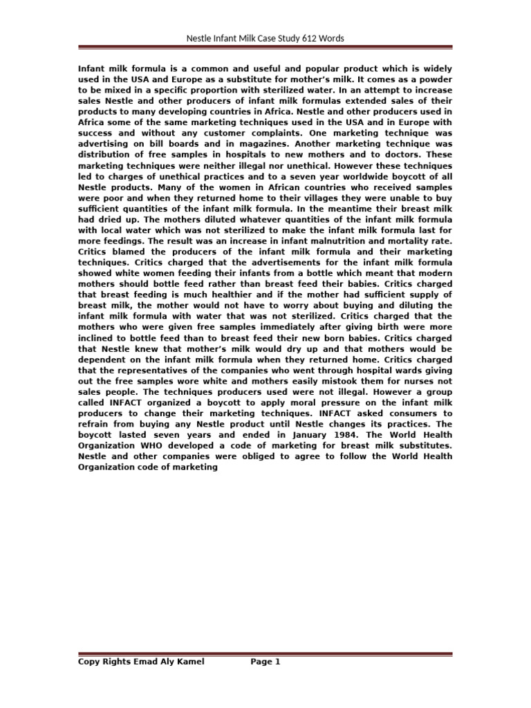 Case 5 15% 612 Nestle Infant Milk | PDF