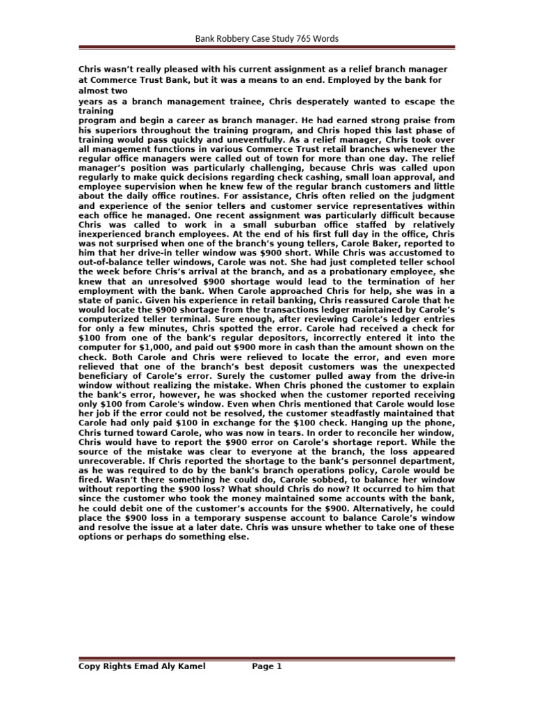 Case 6 15% 765 Bank Robbery | PDF