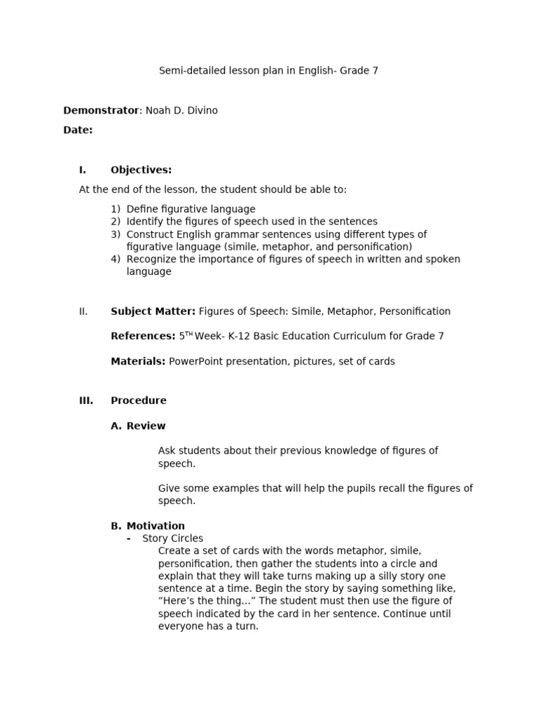 Semi-Detailed Lesson Plan | PDF