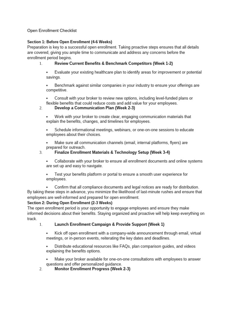 Open Enrollment Checklist | PDF