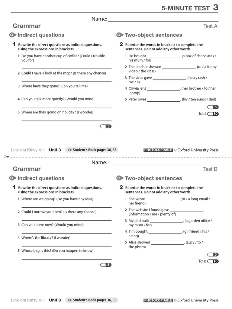 Link L8 U3 5min Test Grammar | PDF