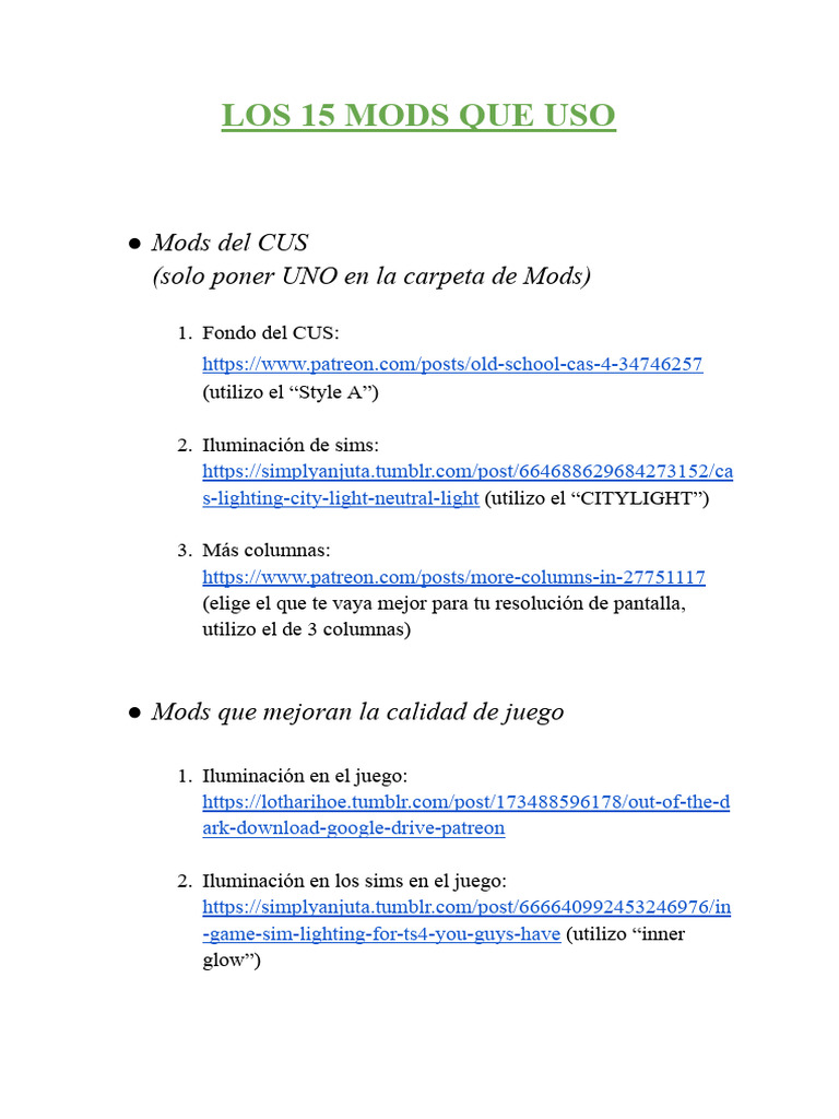 Los 15 Mods Que Uso | PDF