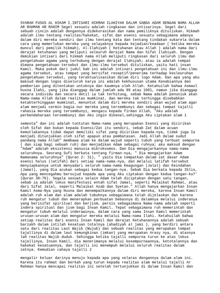 SYARAH FUSUS AL HIKAM I. INTISARI HIKMAH - Salin - Salin | PDF ...