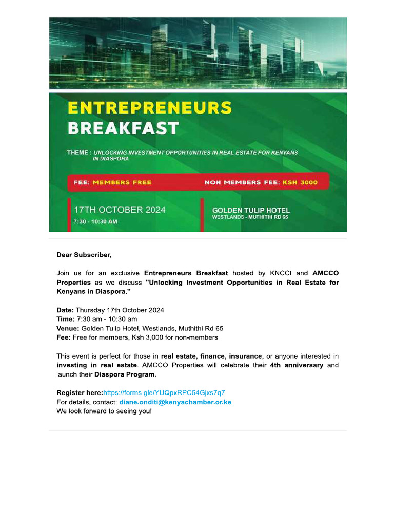 KNCCI Entrepreneurs Breakfast - 17.10.2024 | PDF