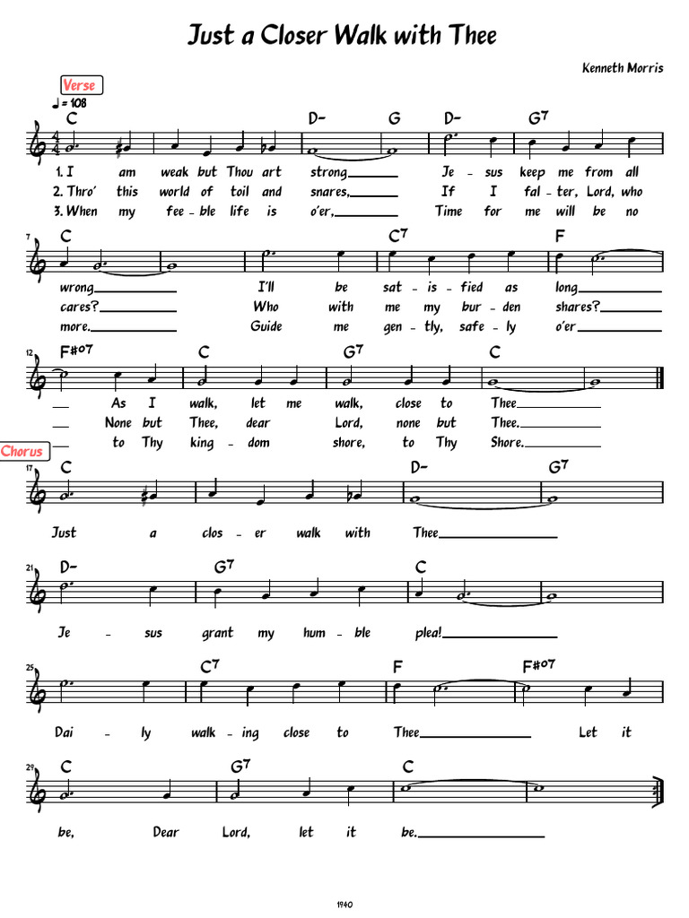 Just A Closer Walk With Thee Lead Sheet With Lyrics | PDF