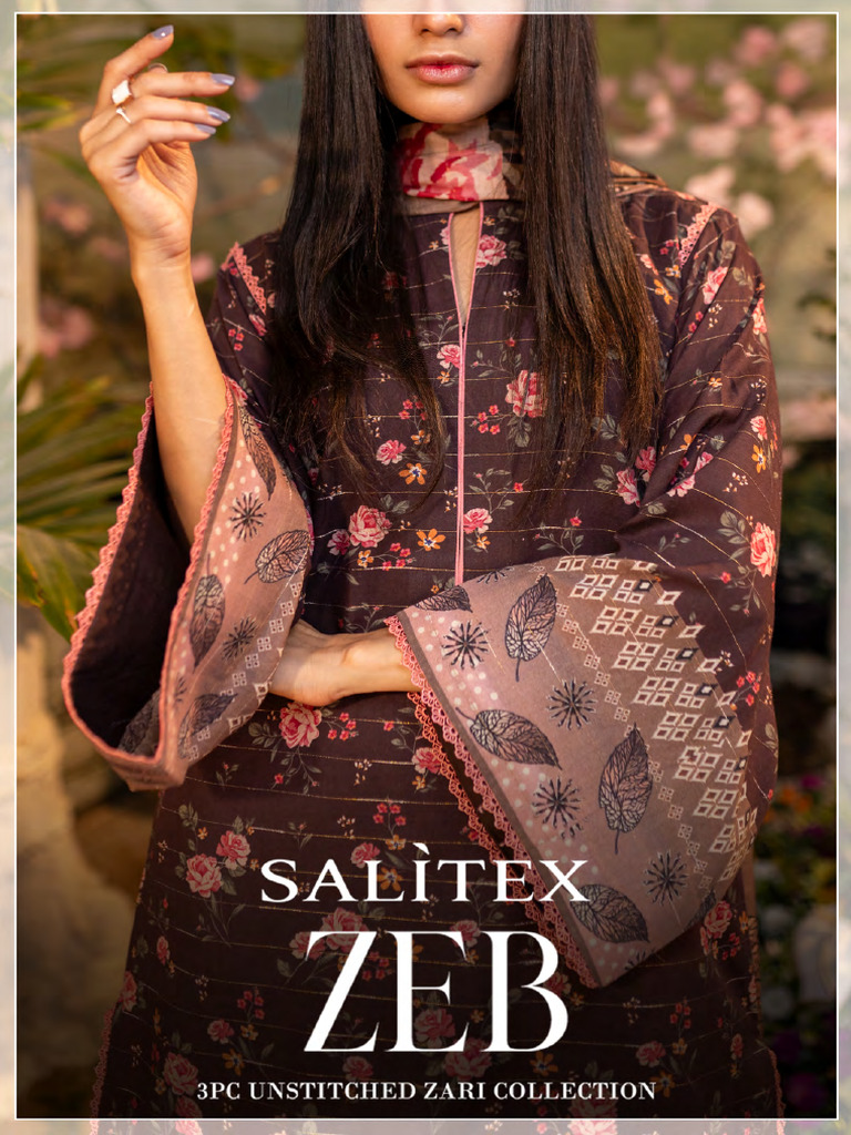 Zeb 3pcs Zari Lawn Digital Printed Collection 2024 | PDF