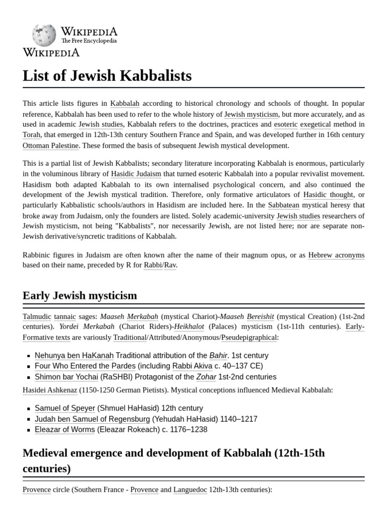 CabalaList of Jewish Kabbalists - Wikipedia | PDF
