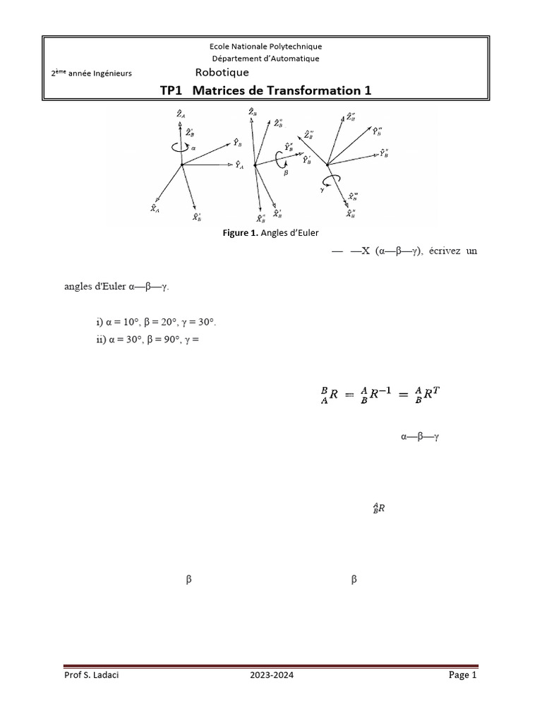 A2Rob24 TP1 Matrices de Transformation 1 | PDF