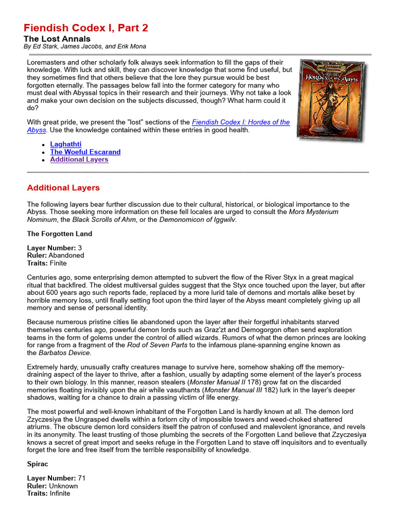 Fiendish Codex I - The Lost Entries - Additional Layers | PDF