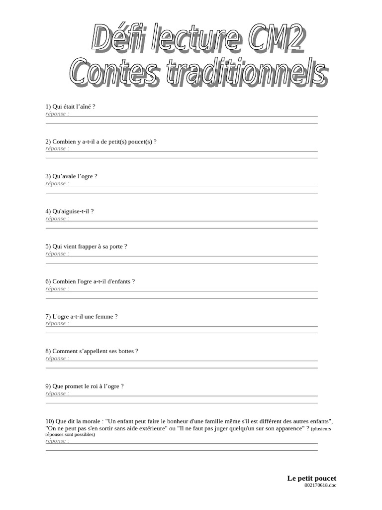 Le Petit Poucet - Questions | PDF