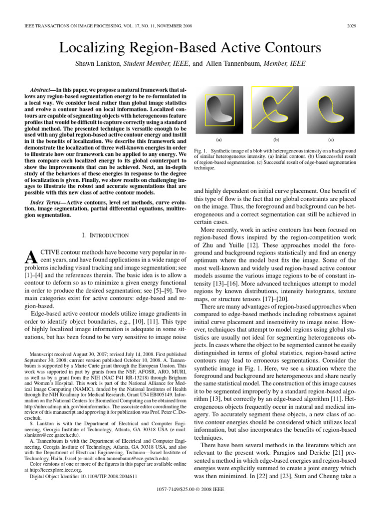 Localized Region Based Active Contours | PDF