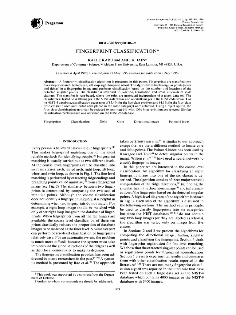 Fingerprint Classification Kalle Karu | PDF