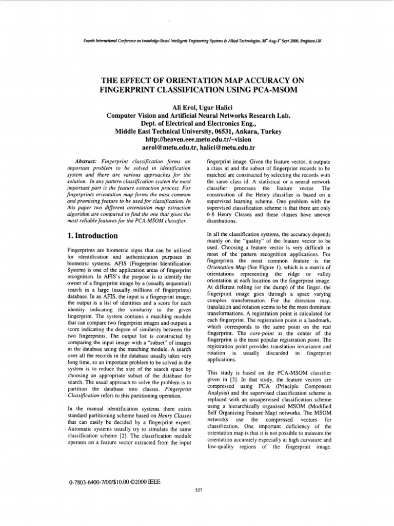 The Effect of Orientation Map Accuracy On Fingerprint Classification | PDF