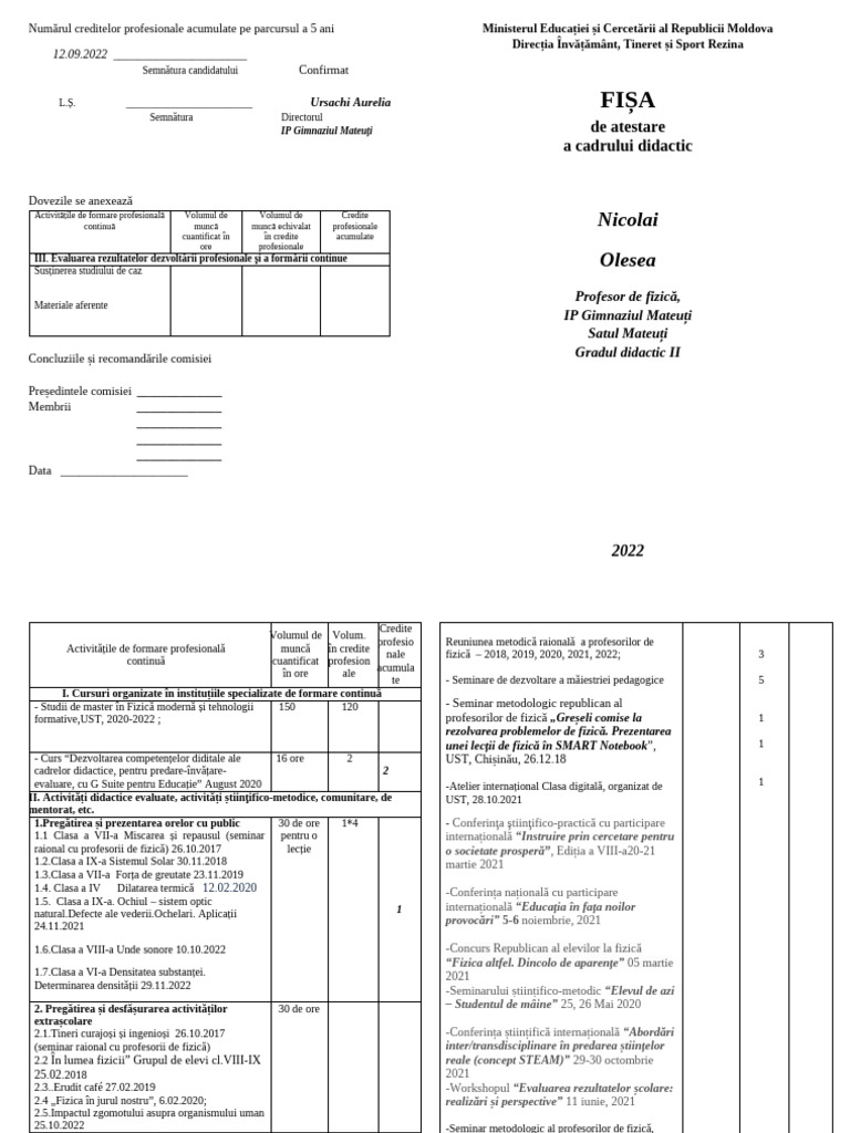 Fisa Nicolai Olesea | PDF