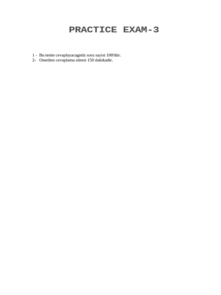 Practice Exam 3 Yds Deneme Sinavi 100 Soruluk 92094 | PDF