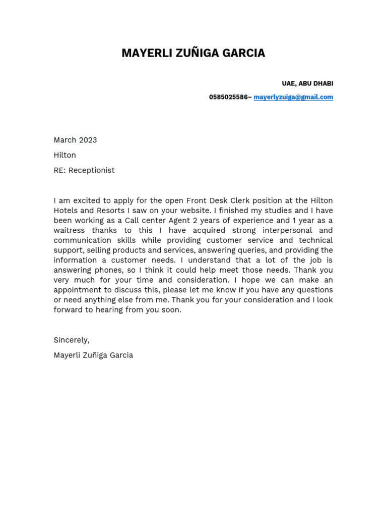 Cover Letter Hilton | PDF