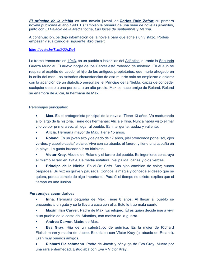 Presentación El príncipe de la niebla | PDF