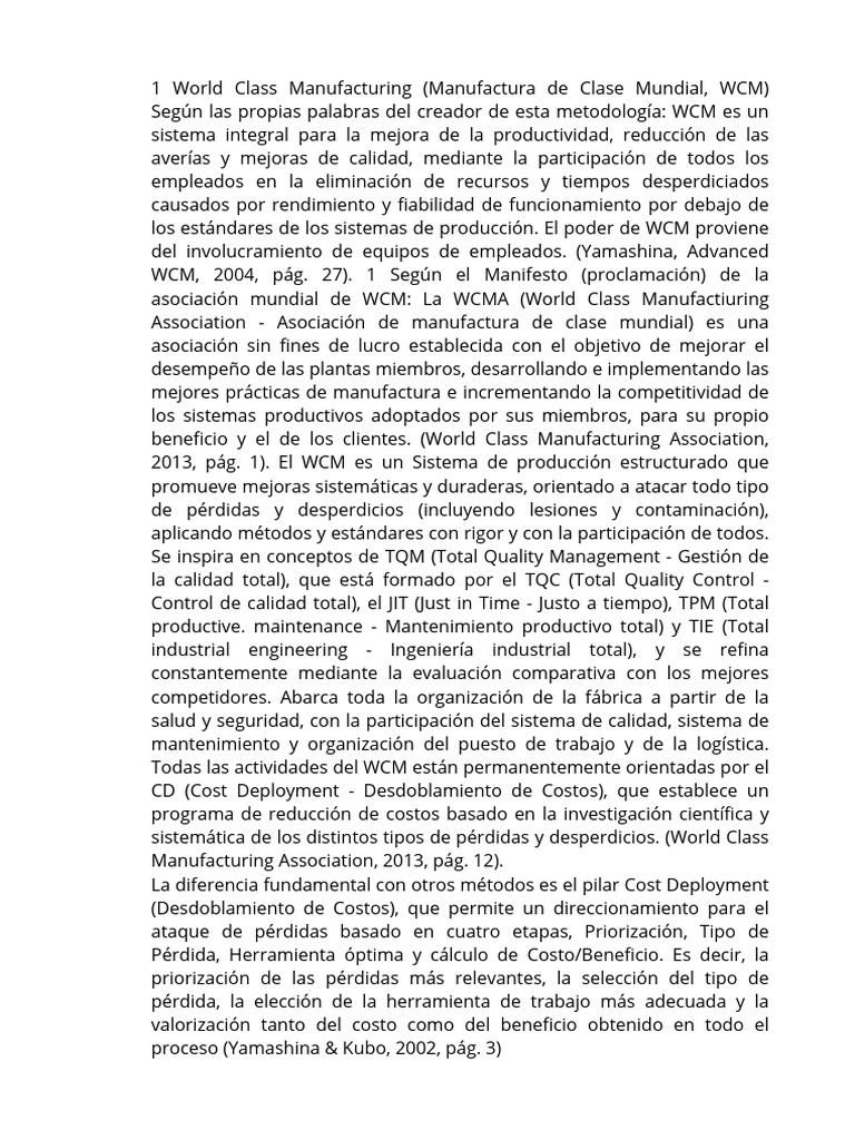 1 World Class Manufacturing (Manufactura de Clase Mundial, WCM) Según Las Propias Palabras Del ...