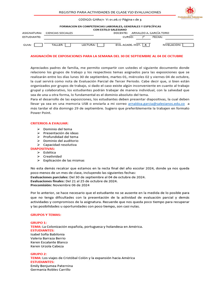Evaluación Parcial III Periodo-7c | PDF