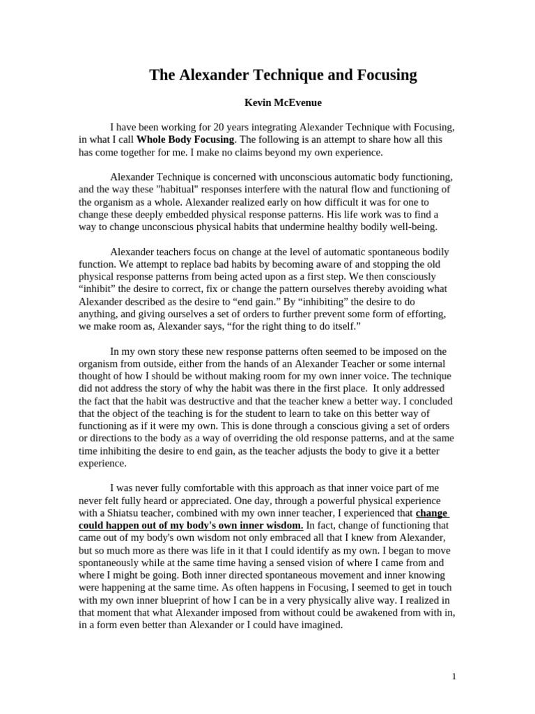 The Alexander Technique and Focusing | PDF
