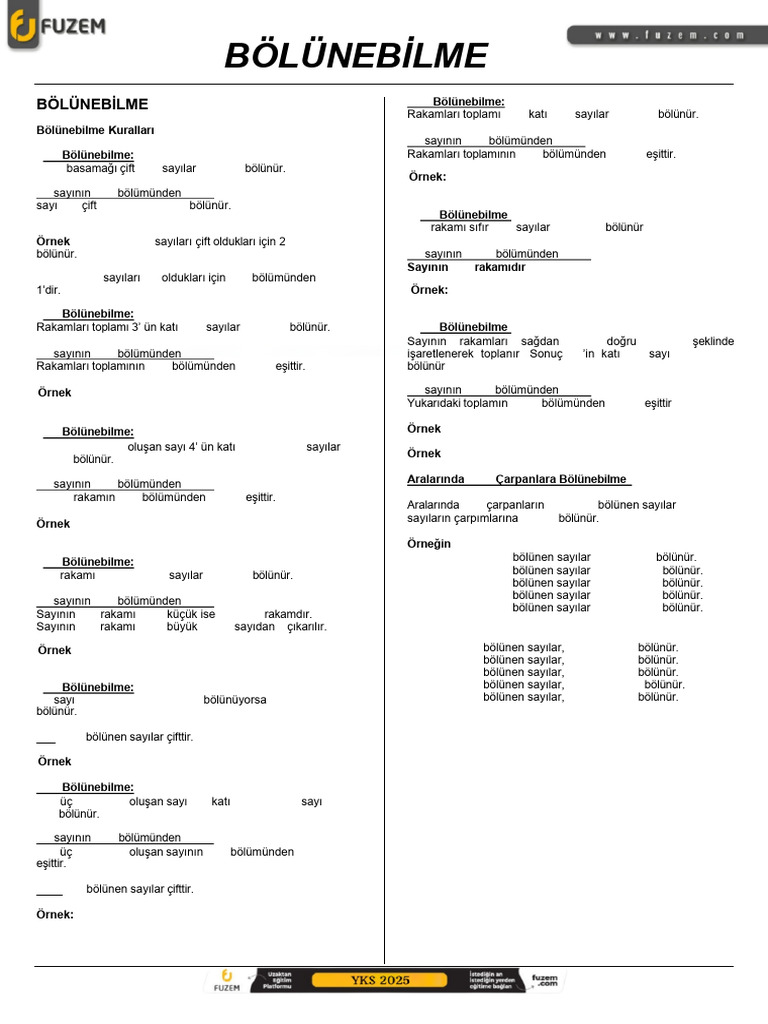 Yaz Kampı TYT Matematik - Bölünebilme 2025 | PDF
